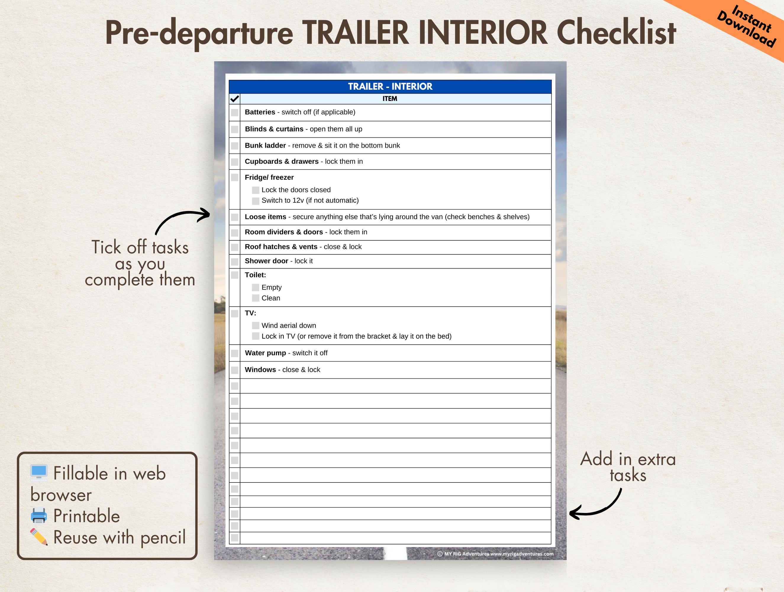 Caravan Pre-departure Checklist Printable Digital Caravan Towing ...