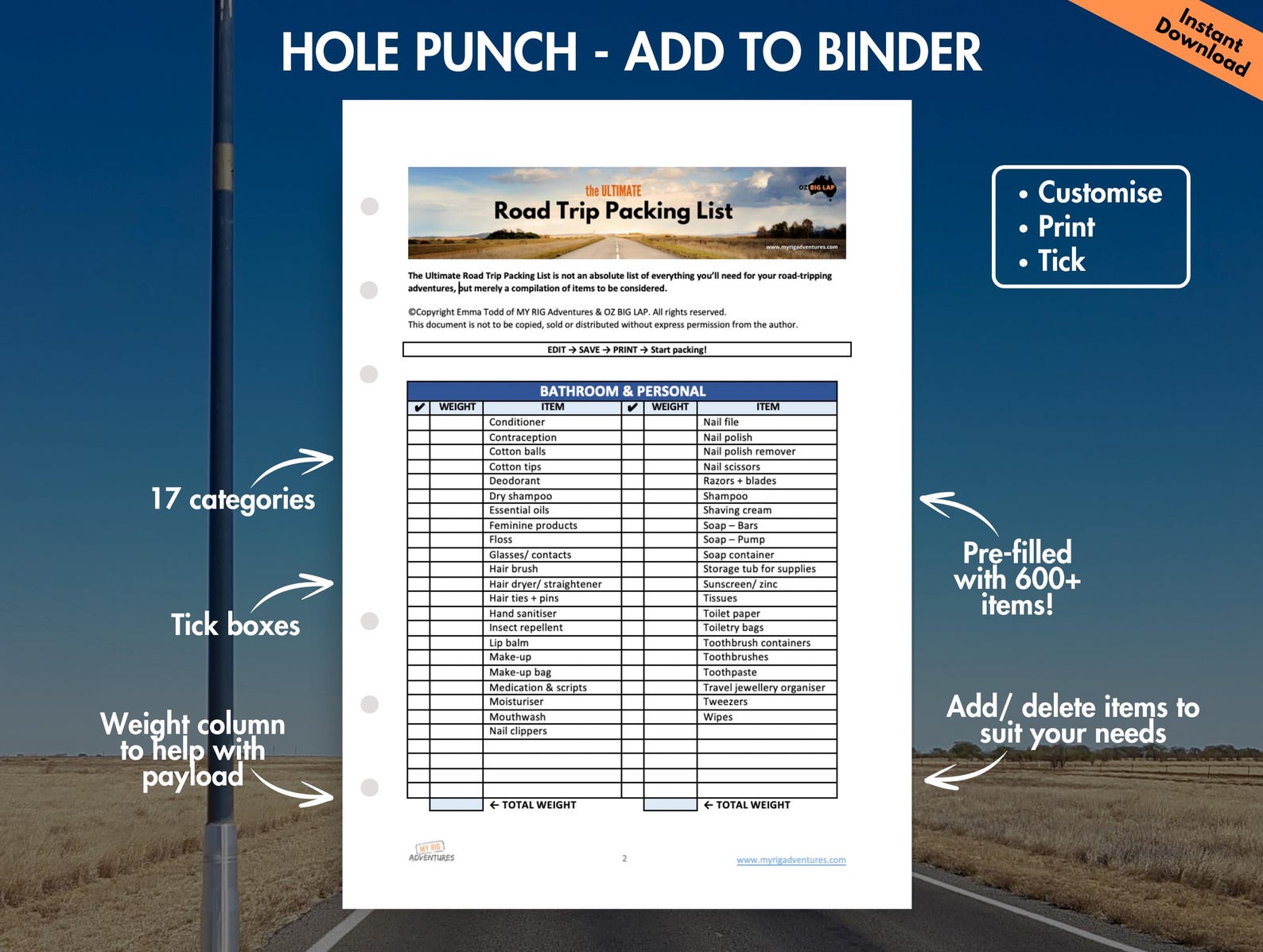 Road Trip Packing List Printable Travel Packing Checklist Camping ...