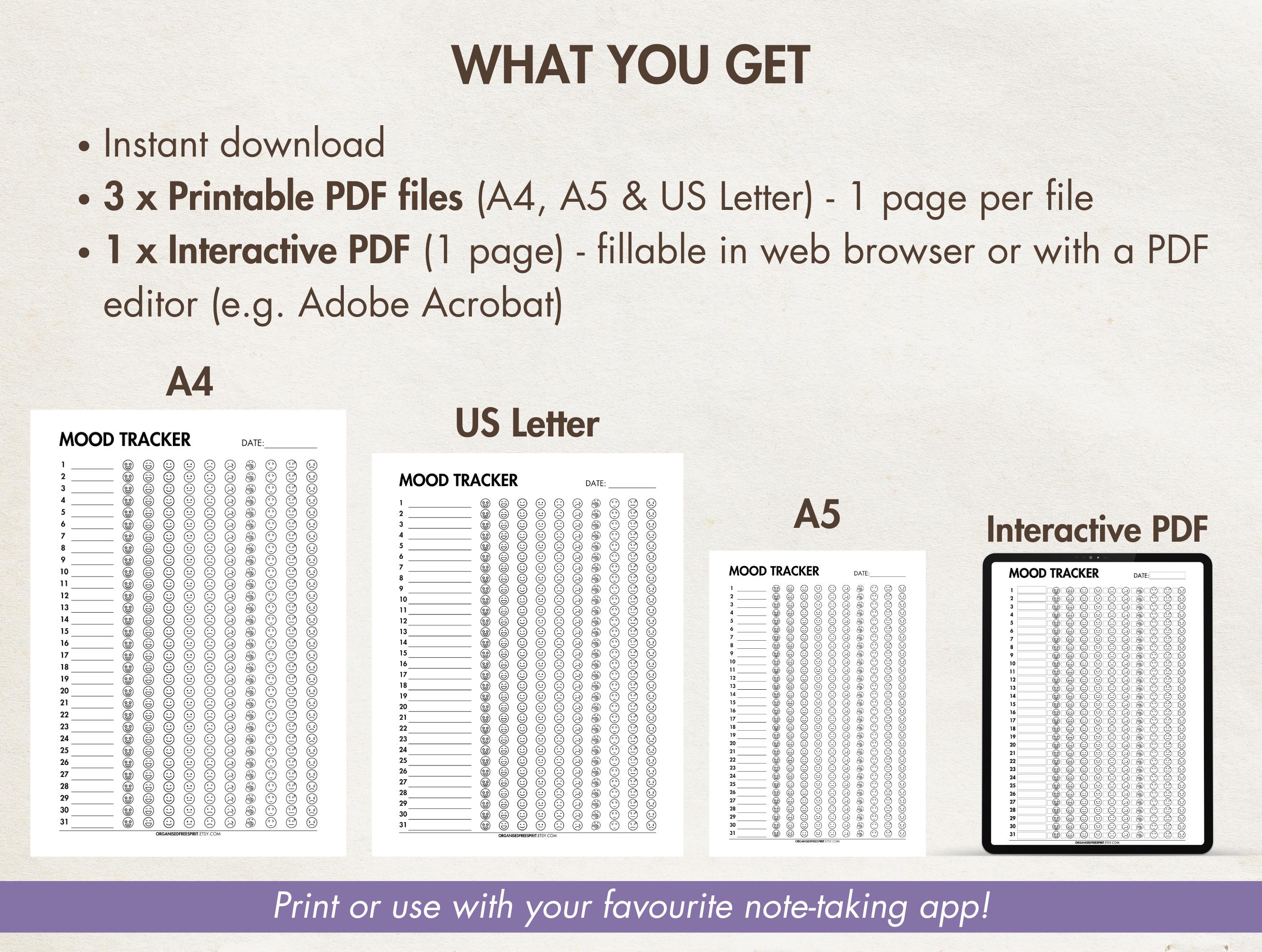 Emoji Mood Tracker Printable & Digital PDF Daily Mood Journal Monthly ...