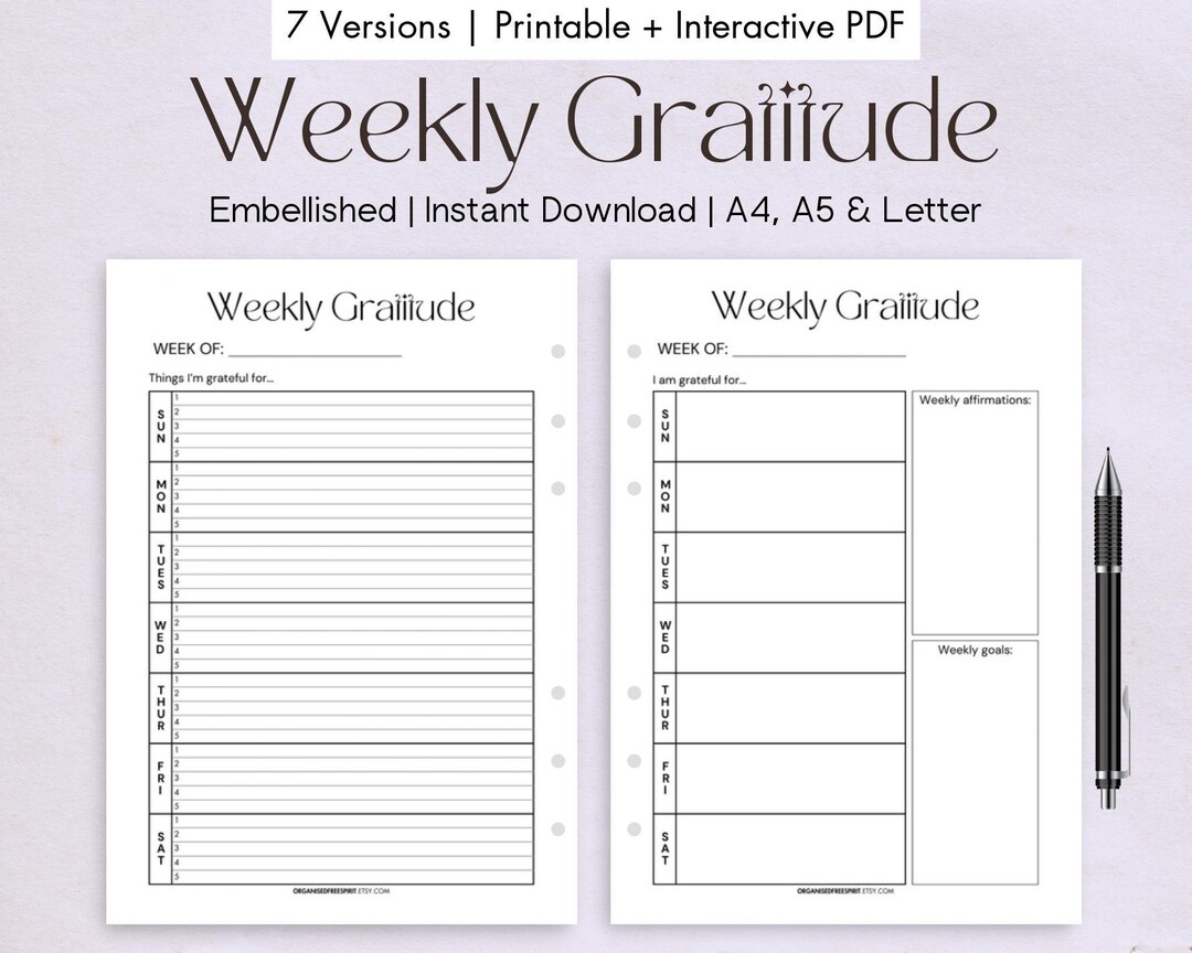 Weekly Gratitude Journal Printable Digital PDF, Appreciation Pages ...