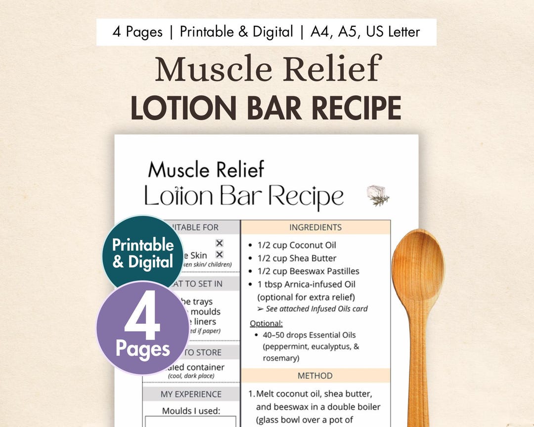 DIY Muscle Relief Lotion Bar Recipe Printable & Digital | Natural Solid ...