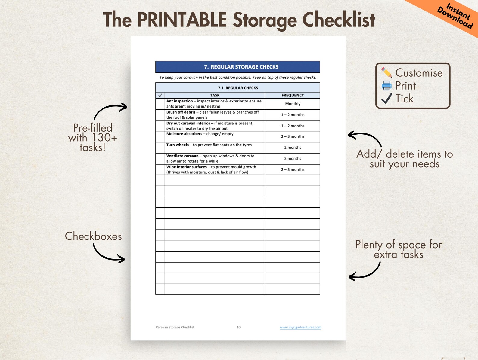 Caravan Storage Checklist Printable & Digital RV Storage List Motorhome ...