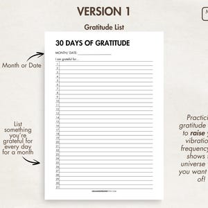30 Days of Gratitude Journal, Printable Digital PDF, Monthly Gratitude ...