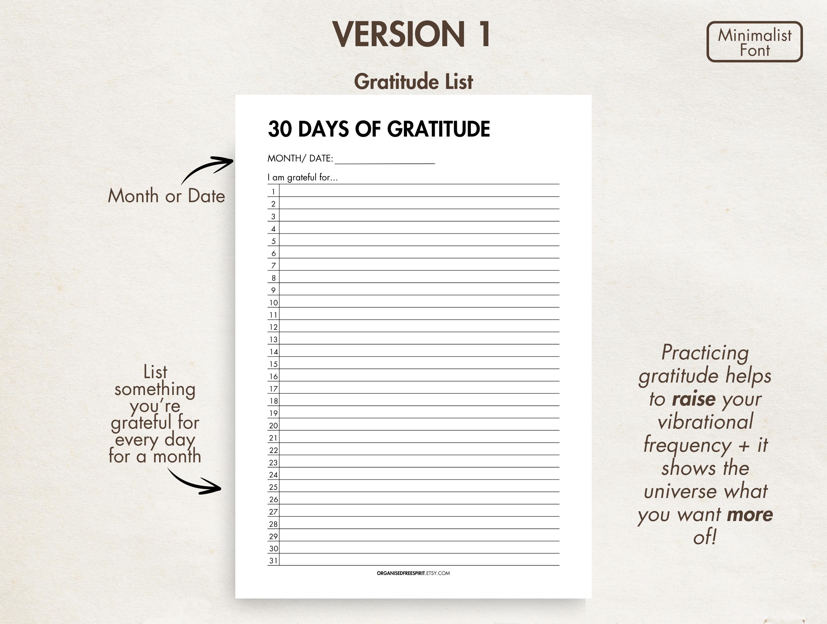 30 Days of Gratitude Journal, Printable Digital PDF, Monthly Gratitude ...