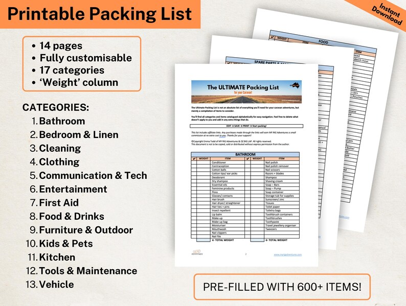 Caravan RV Road Trip Bundle RV Checklists Printable & Digital Caravan ...