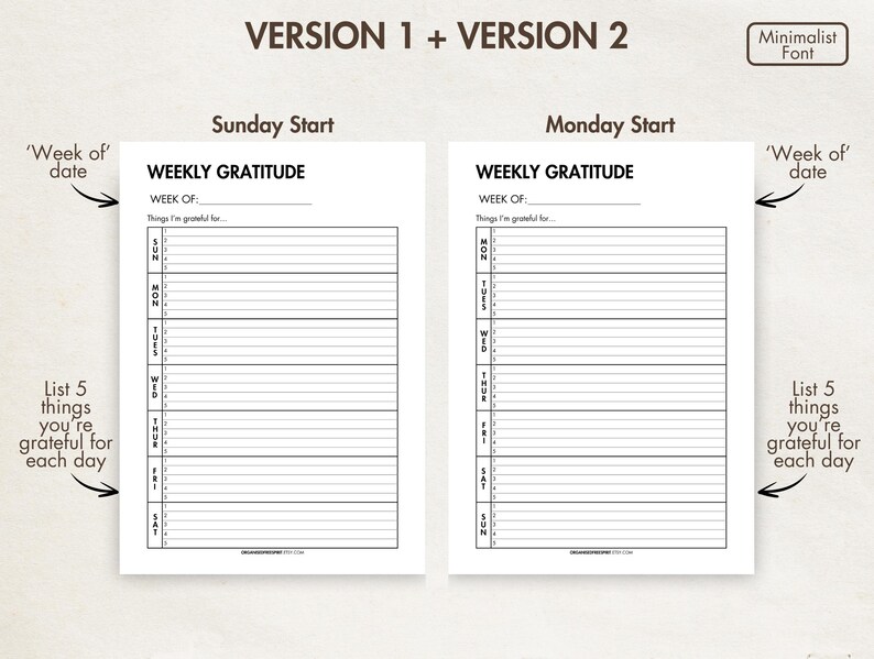 Weekly Gratitude Journal Printable Digital Minimalist Gratitude Journal ...