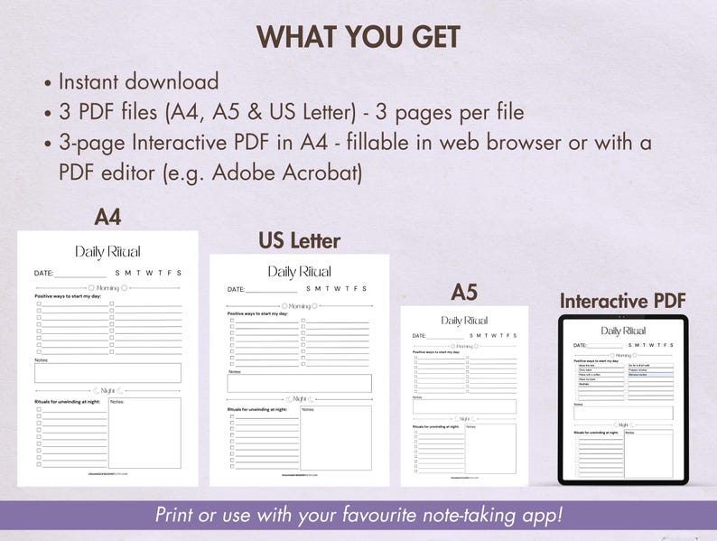 Daily Ritual Journal Printable Digital Daily Habits Tracker Morning ...