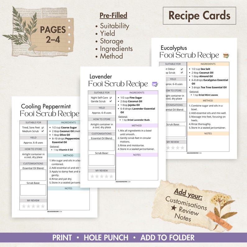 17 X DIY Foot Care Recipe Cards | Natural Foot Scrubs, Heel Balms ...