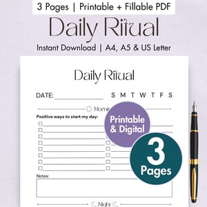 Daily Ritual Journal Printable Digital Daily Habits Tracker Morning ...