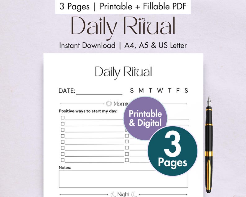 Daily Ritual Journal Printable Digital Daily Habits Tracker Morning ...