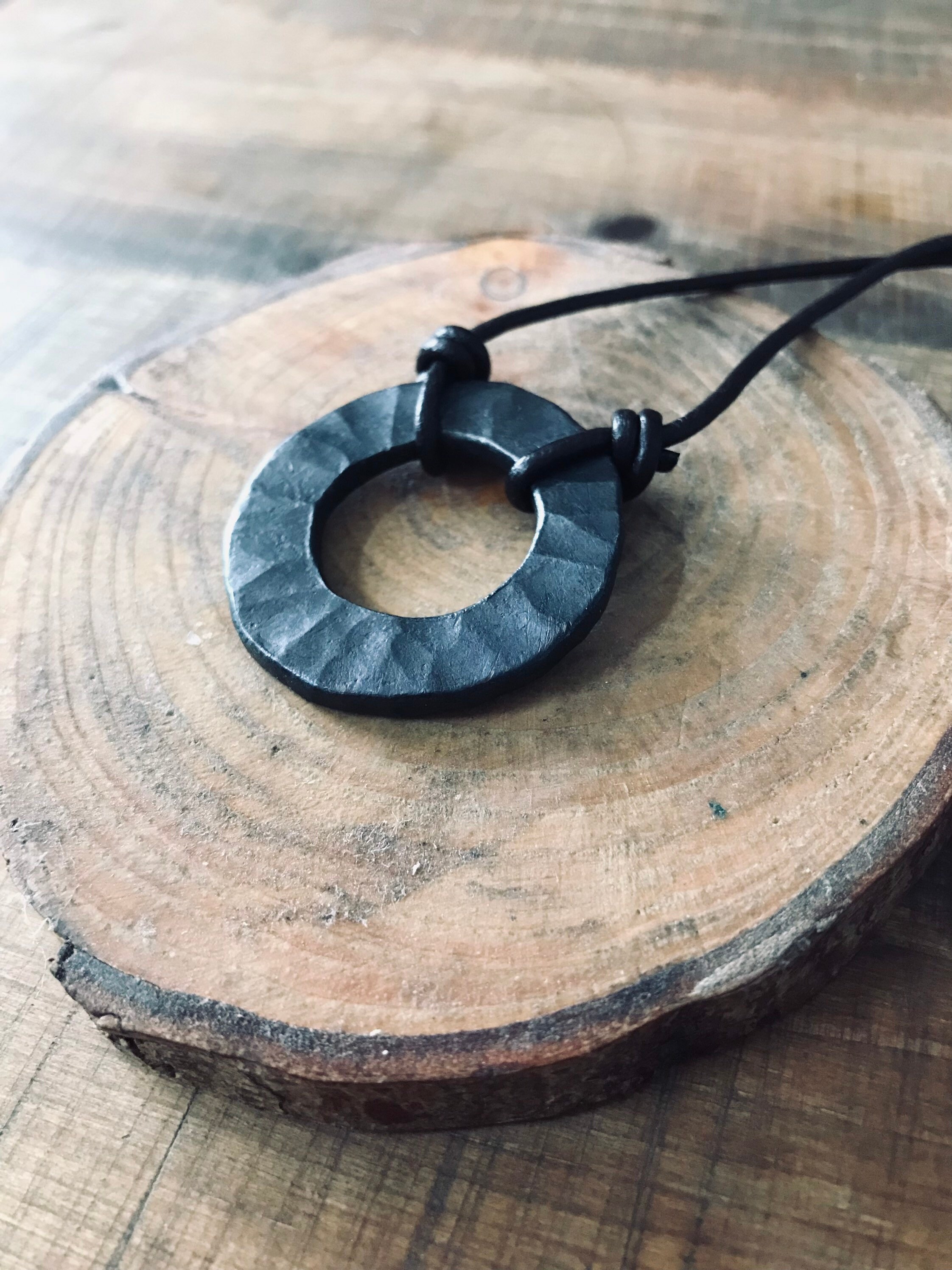 Hand Forged Hammered Iron Ring Pendant Necklace - Blacksmith Made - 6th ...