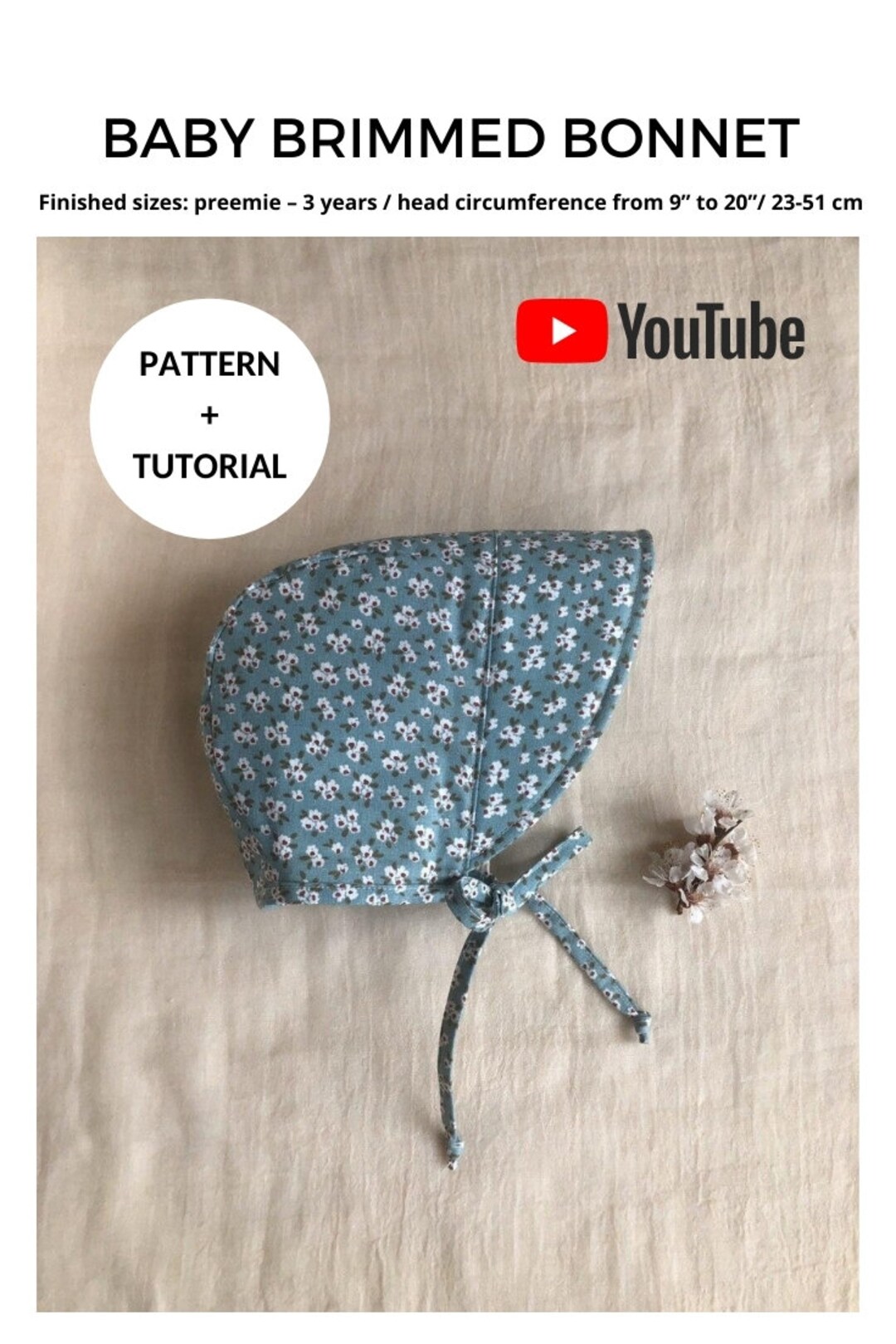 Brimmed Baby Bonnet Sewing Pattern & Tutorial Baby Sun Hat - Etsy Canada