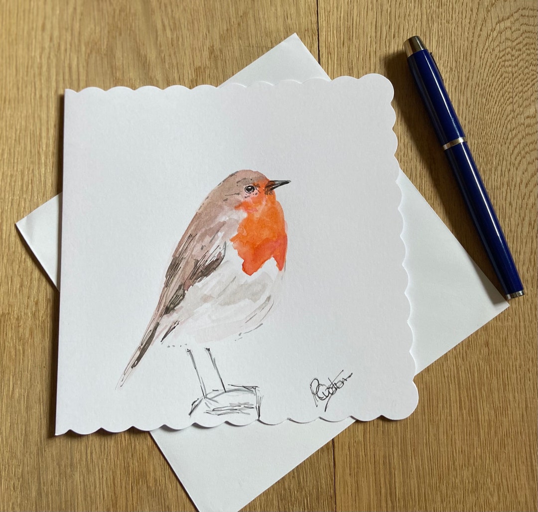 Robin Hand Painted Card Christmas Card - Etsy