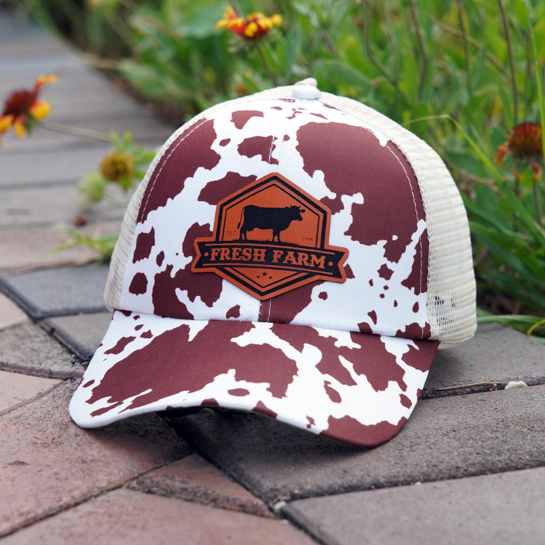 Personalized Cow Farm Leather Patch Hat: Custom Laser Engraved Cap - Etsy