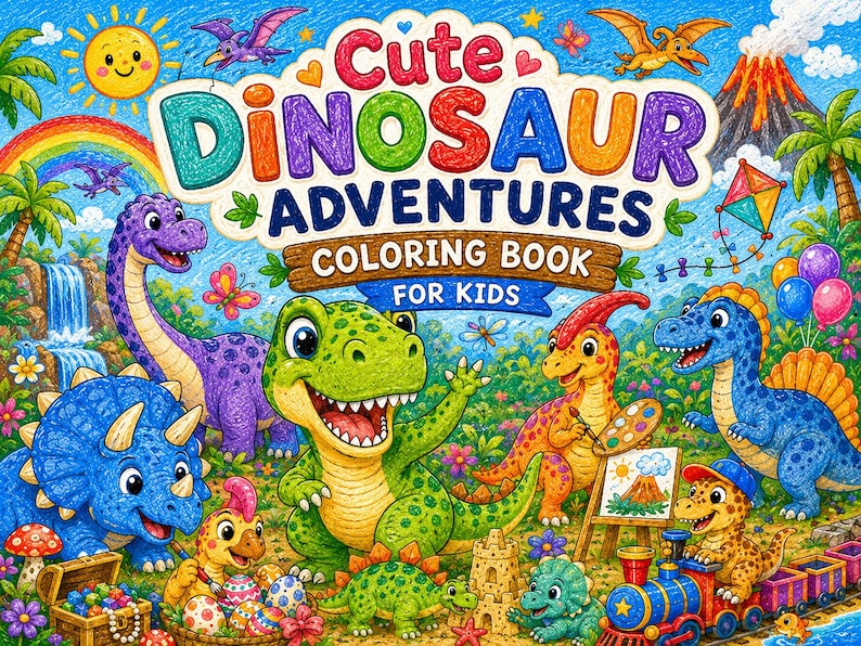 Dinosaur Adventures Coloring Book for Kids | Toddler Preschool Activity ...