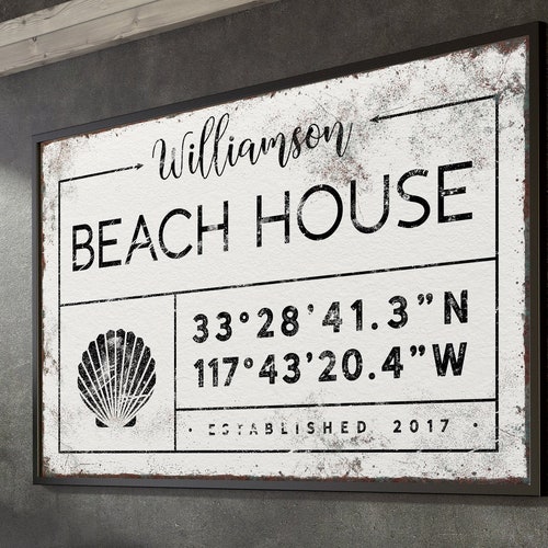 Vintage BEACH HOUSE Sign Custom Lattitude Longitude - Etsy