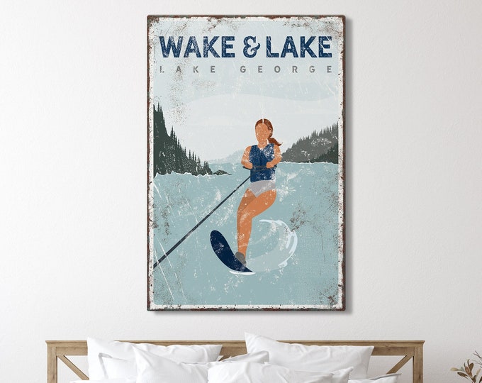 Vintage WAKE & LAKE Sign Personalized Waterskiing Poster - Etsy
