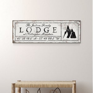 Mountain LODGE Sign With Latitude & Longitude > Faux Rusty White Metal ...