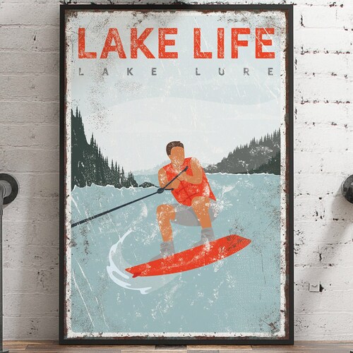 Navy LAKE LIFE Sign Personalized Paddleboarding Poster - Etsy