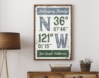 Custom COORDINATES Art Print Personalized Family Name | Etsy