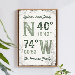 Farmhouse COORDINATES Sign > Custom Last Name Poster, Sage Green Art ...
