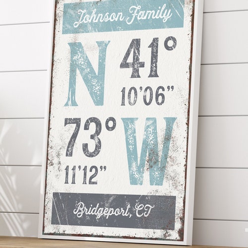 Farmhouse COORDINATES Sign Personalized Last Name Canvas - Etsy