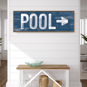 Large POOL Sign With Arrow, Vintage Pool Directional Art, Nautical Navy ...
