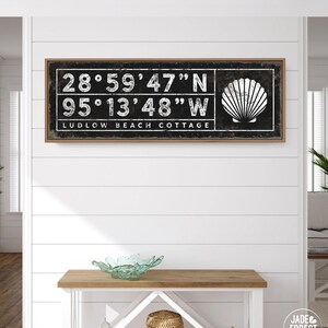 Large BEACH HOUSE Sign With Shell > Vintage Coordinates Sign for Beach ...