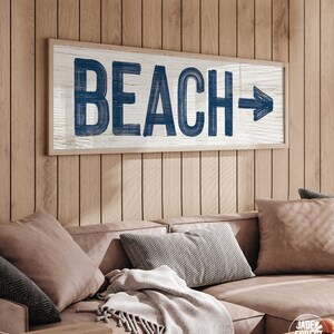 Vintage Smoke Gray Beach Arrow Sign, Custom Coastal Wall Art, Faux ...