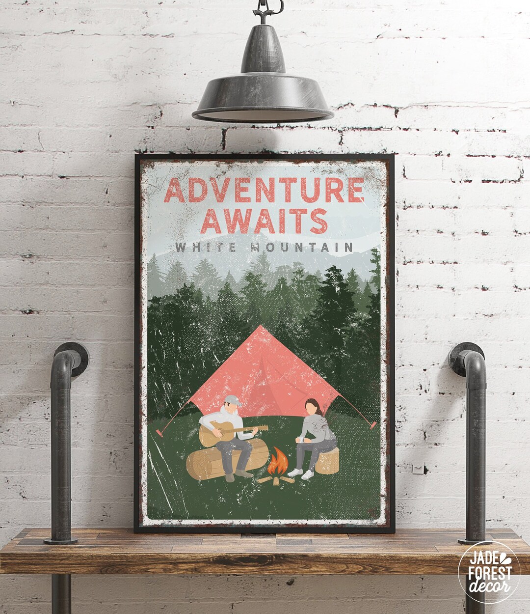 Personalized Vintage CAMPING Poster, ADVENTURE AWAITS Camping Sign ...