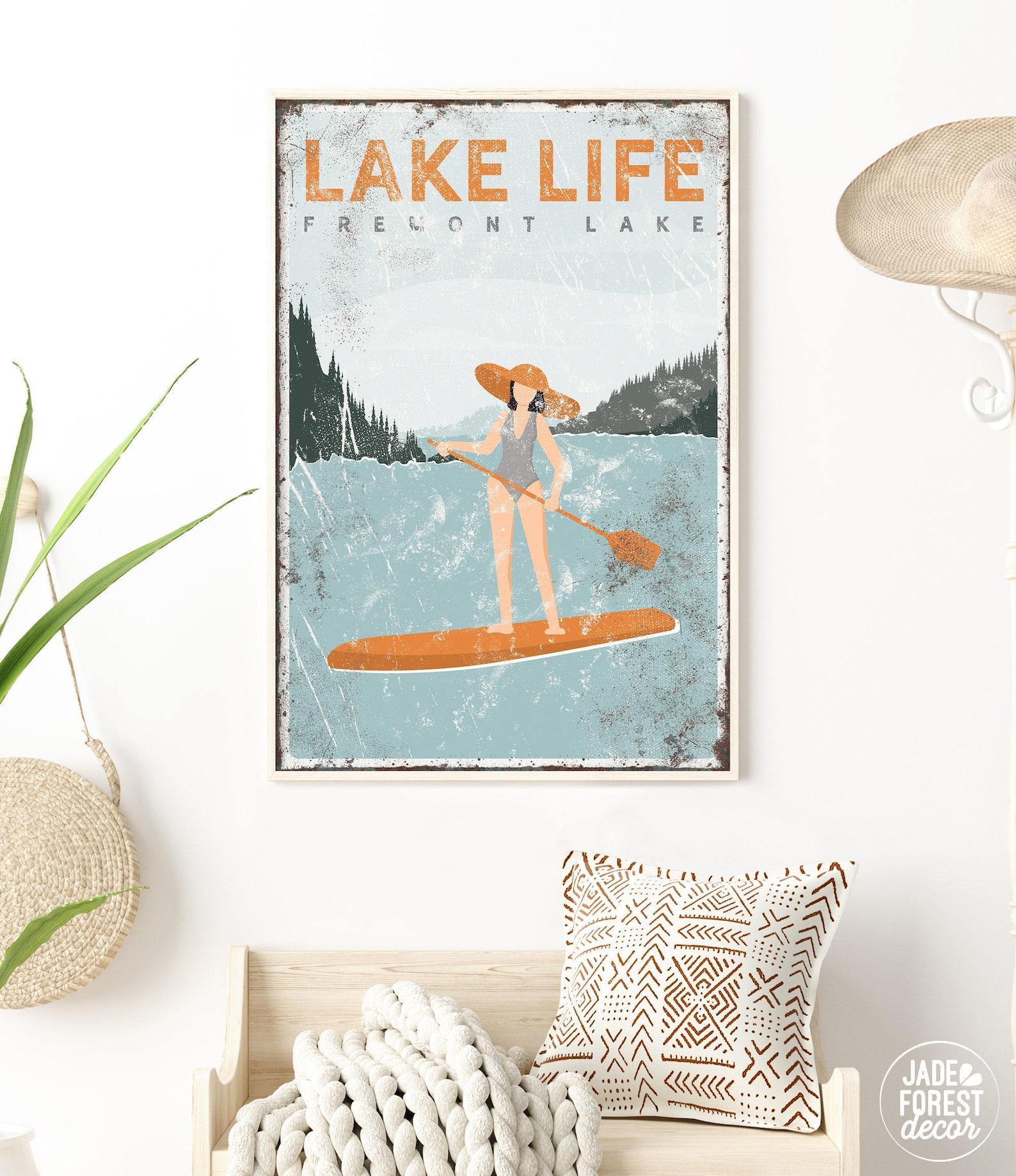 Navy LAKE LIFE Sign > Personalized Paddleboarding Poster for Vintage ...