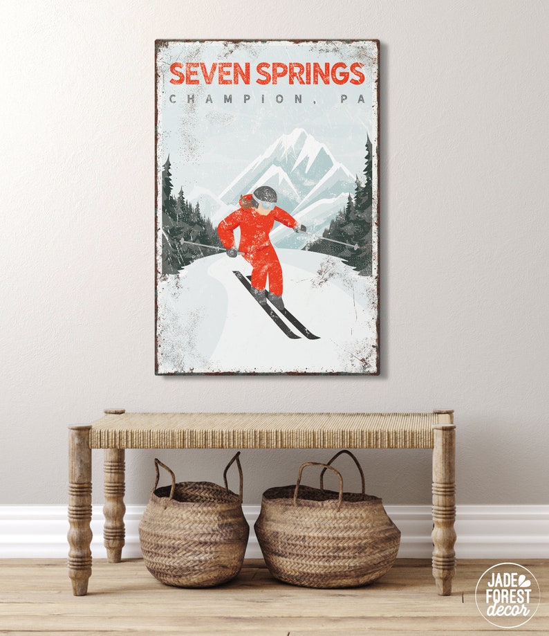 Custom MOUNT SNOW Poster orange Vermont Ski Mountain Wall | Etsy