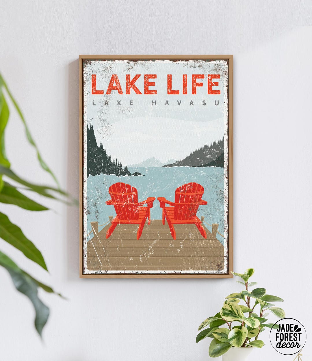 Vintage ADIRONDACK CHAIRS SIGN, Personalized Lake Life Poster, Lake ...