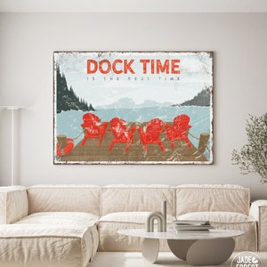 Vintage DOCK TIME is the Best Time Sign, Red Adirondack Chairs Poster ...