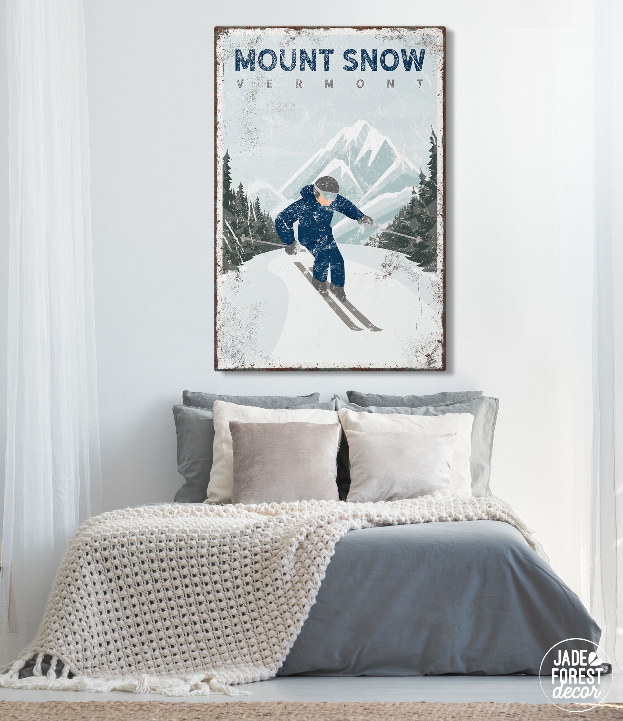 Retro Ski Sign Canvas Distressed Vintage Skiing Mountain | Etsy