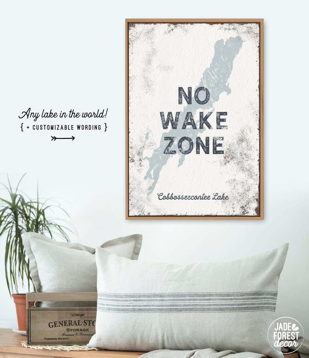No Wake Zone Canvas Sign, Custom Lake Art, Distressed Gray Decor ...