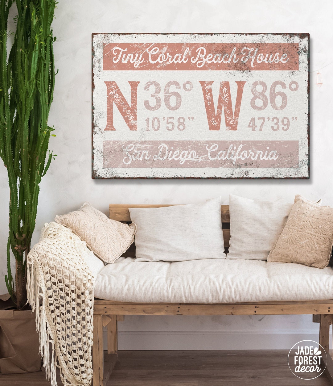 Beach House COORDINATES Sign Coral Pink Family Name - Etsy