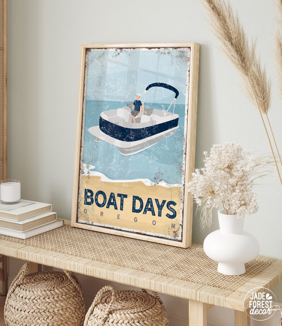 Personalized BOAT DAYS Sign With Navy Accent, Vintage Pontoon Boat ...