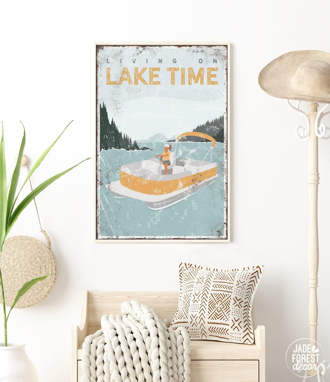 Pontoon Boat Canvas Print, Vintage Lake Decor (personalized Text ...