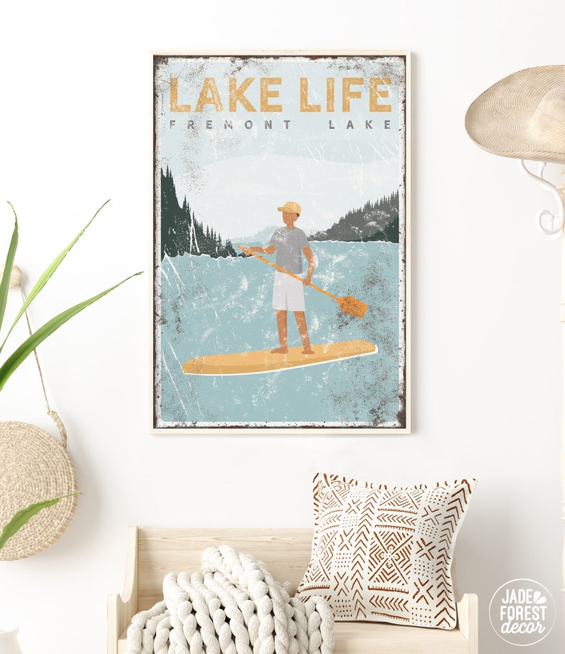 Vintage ON LAKE TIME Sign Forest Green Paddleboard Poster - Etsy
