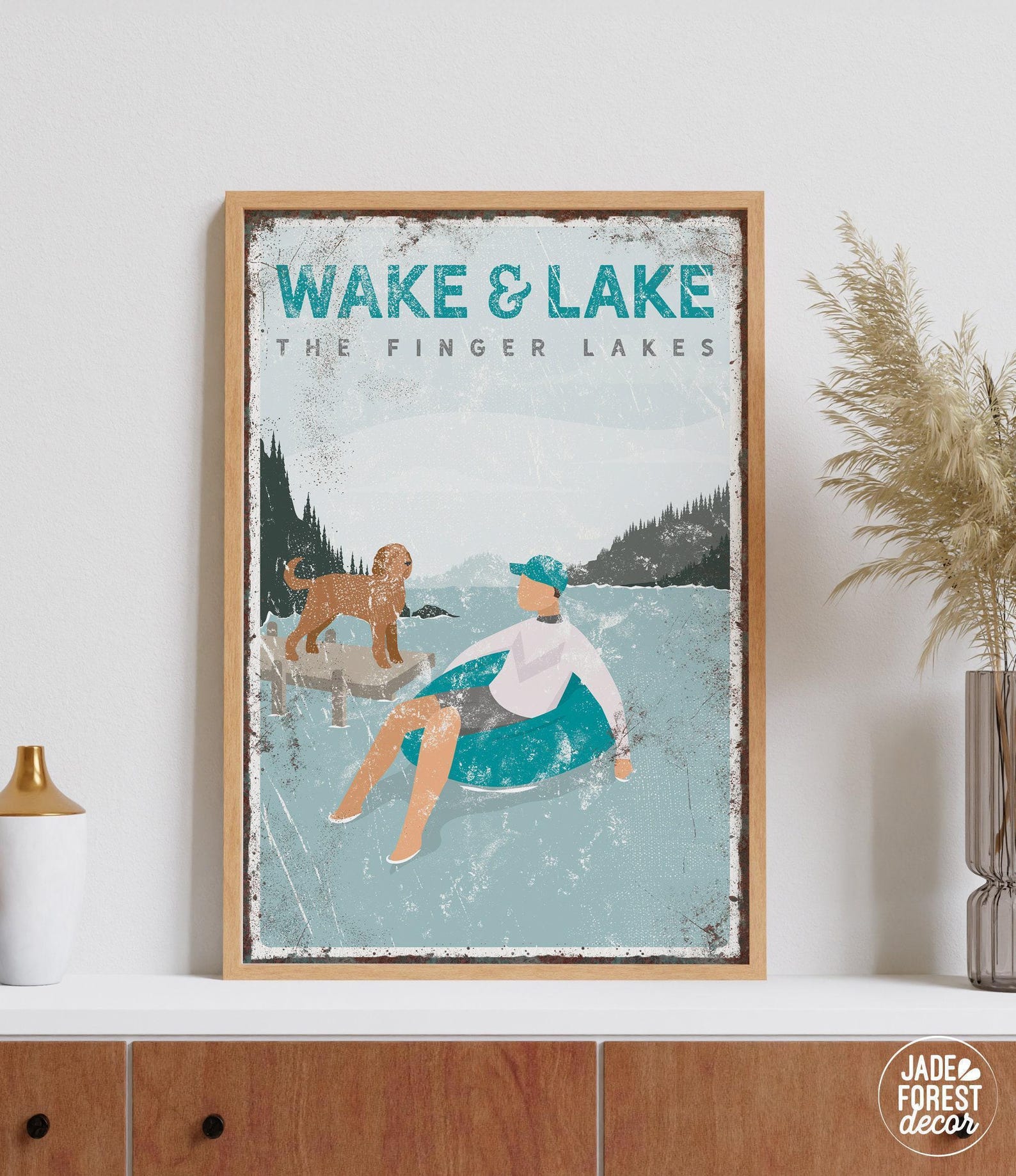 Vintage Lake Sign: Personalized Dockside Art With Goldendoodle - Etsy