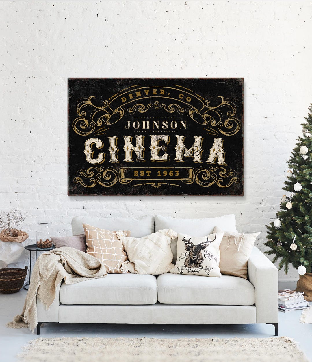 Personalized Home Cinema Sign, Large Framed Canvas Home Theater Decor ...