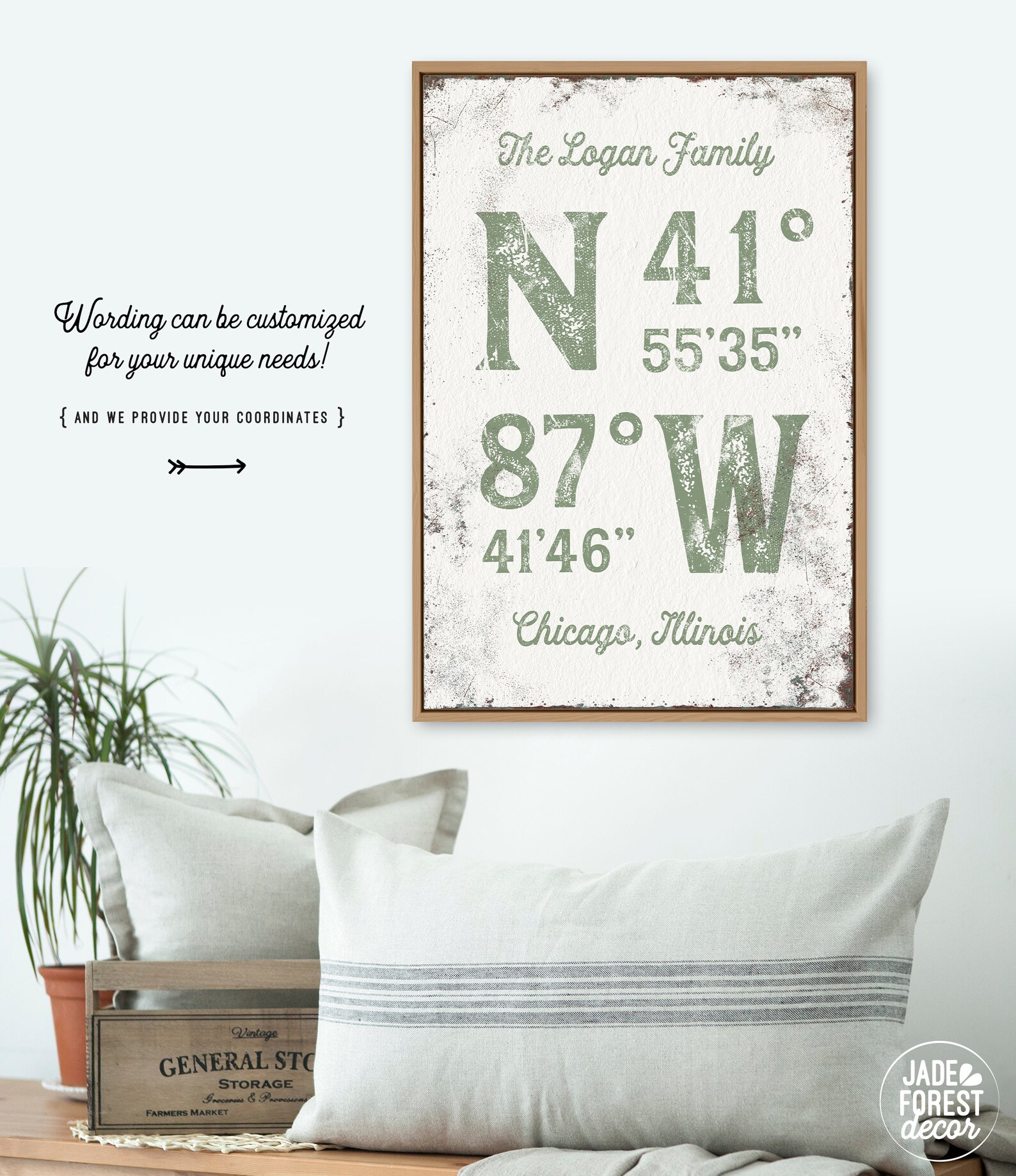 Farmhouse COORDINATES sign personalized last name canvas | Etsy