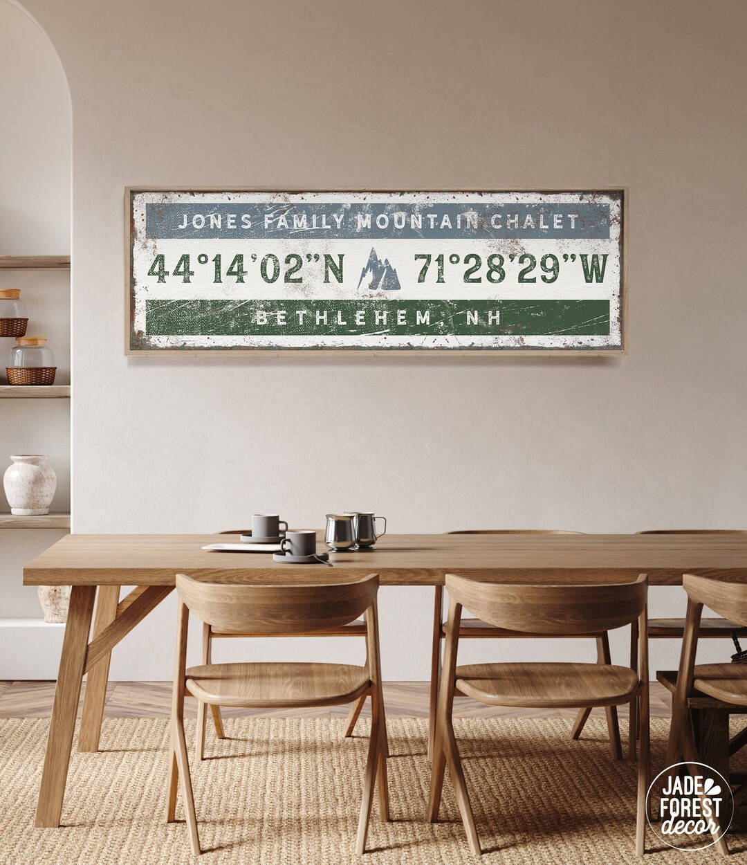 Vintage Mountain Chalet Sign With GPS COORDINATES, Blue and Green Wall ...
