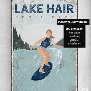 Vintage WAKE & LAKE Sign for Above Bed Wake Surfing Gift for Her ...