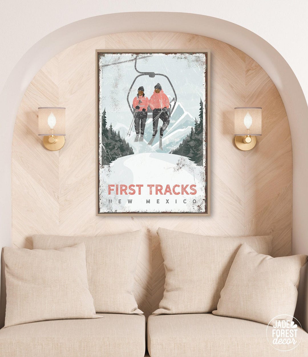 First Tracks Ski Poster, Vintage Ski Decor, Mountain Lodge Art, Rustic ...