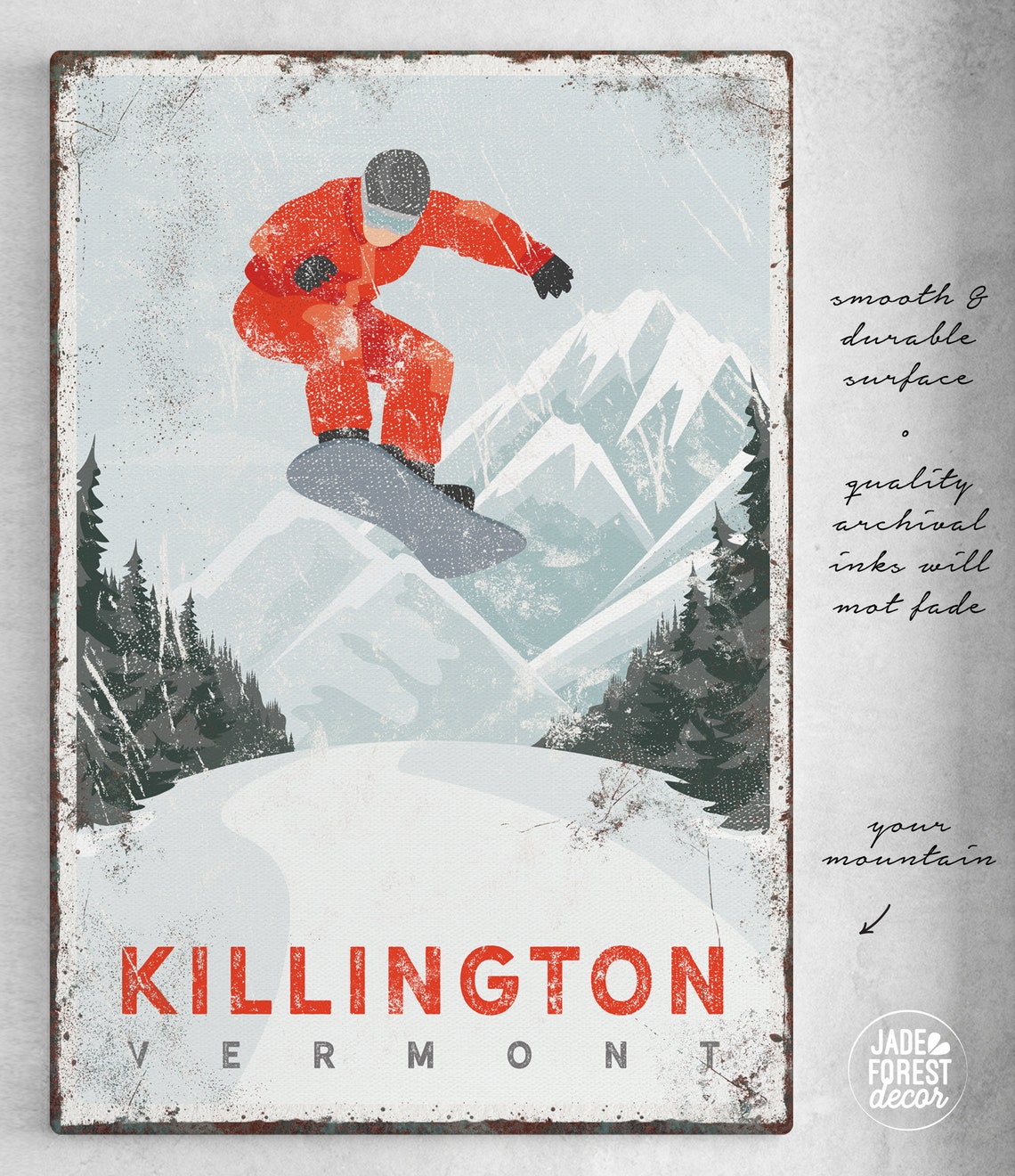 Vintage Snowboarding Poster Distressed Winter Mountain - Etsy