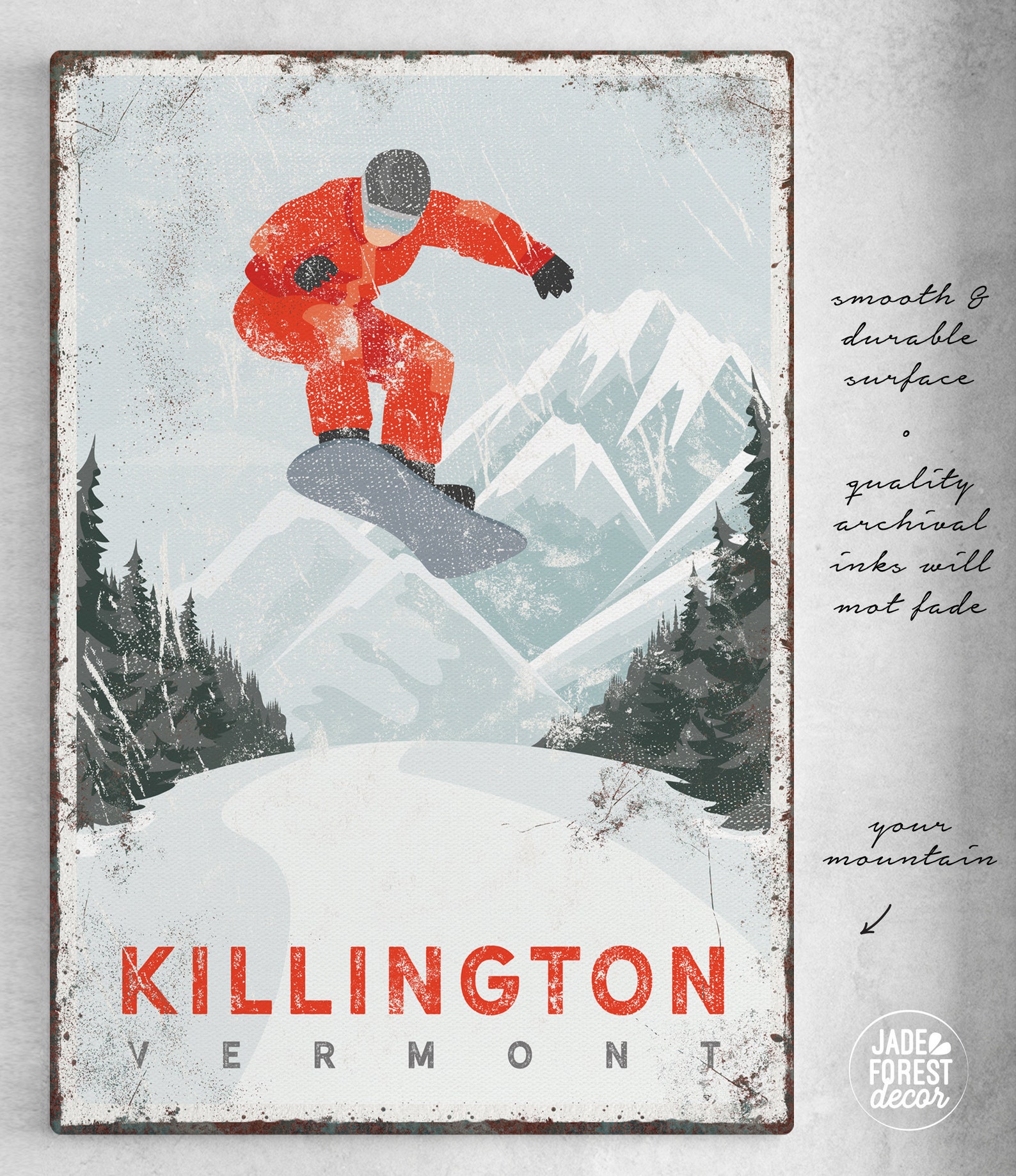 Vintage Snowboarding Poster Distressed Winter Mountain - Etsy