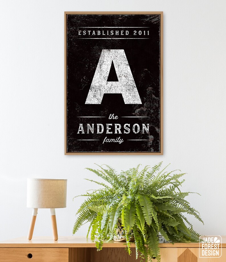 Vintage INITIAL MONOGRAM Sign > Black & White Last Name Print • modern ...