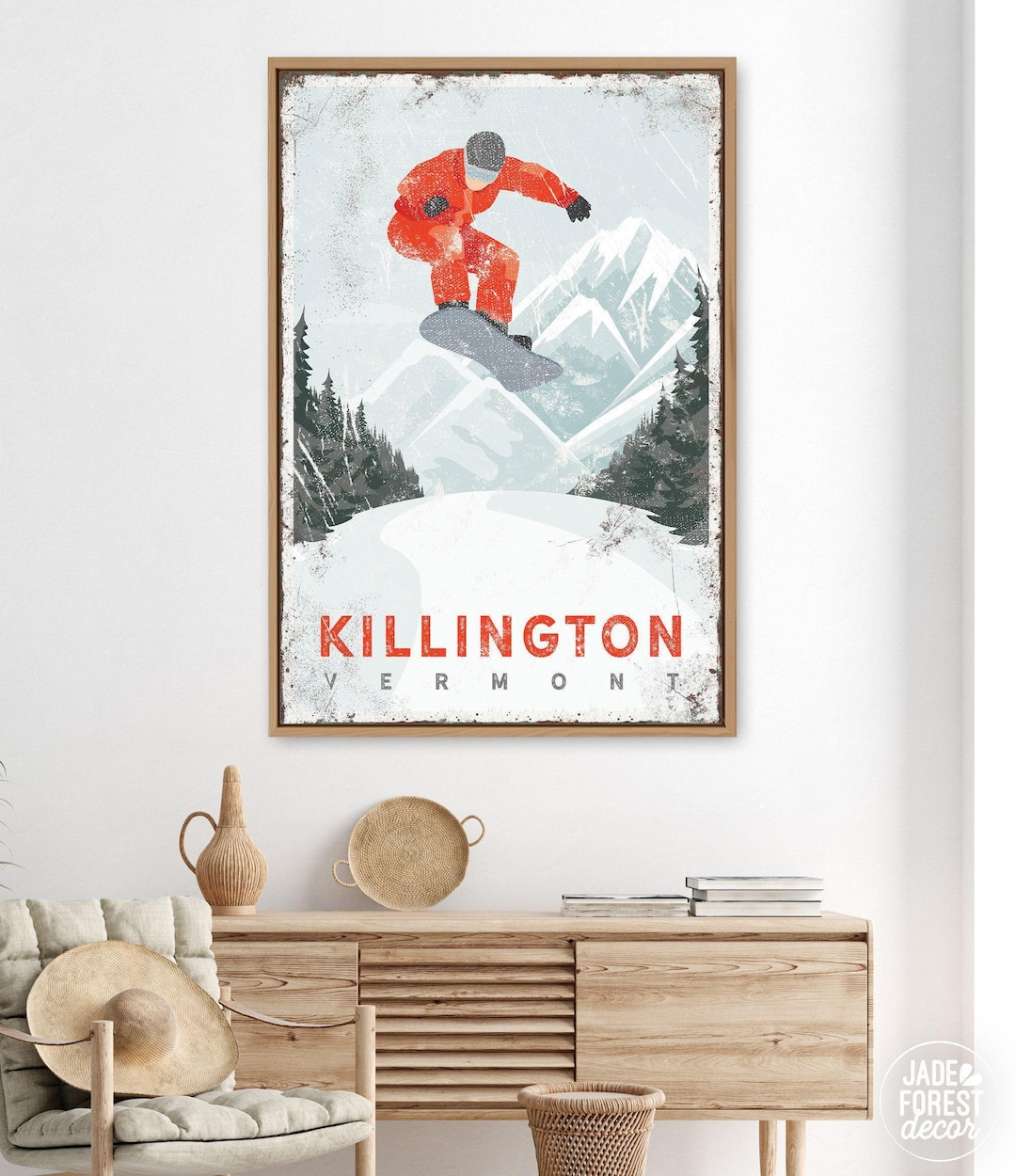 Vintage Snowboard Poster, Distressed Style (custom Mountain & Text) - Etsy